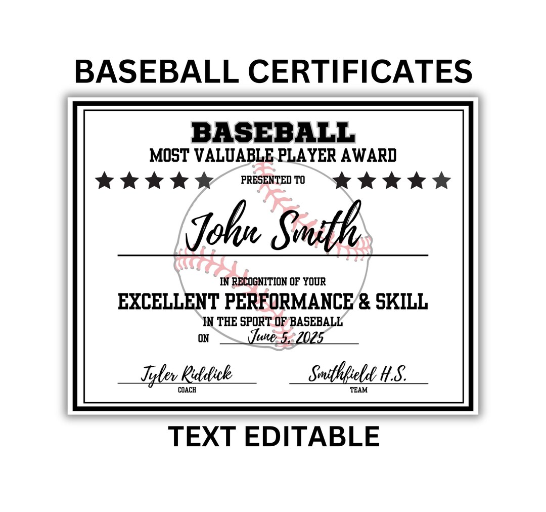 Baseball EDITABLE Certificates | Baseball Awards | End of Year Awards ...