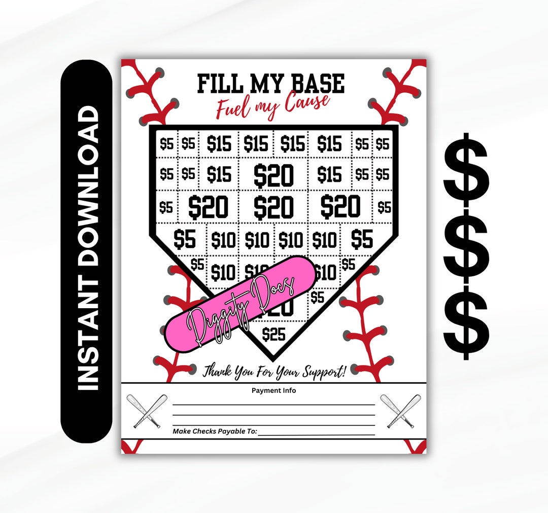 Fill My Base Baseball Fundraiser Printable 8.5 X 11 Color-in Donation ...