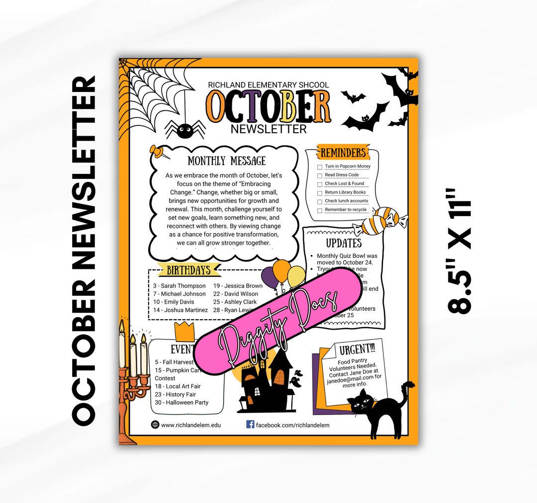 OCTOBER MONTHLY NEWSLETTER, All Elements Are Editable, Great for ...