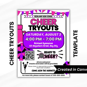 EDITABLE CHEER TRYOUT Flyer for High School or Competitive Cheer, Fully ...