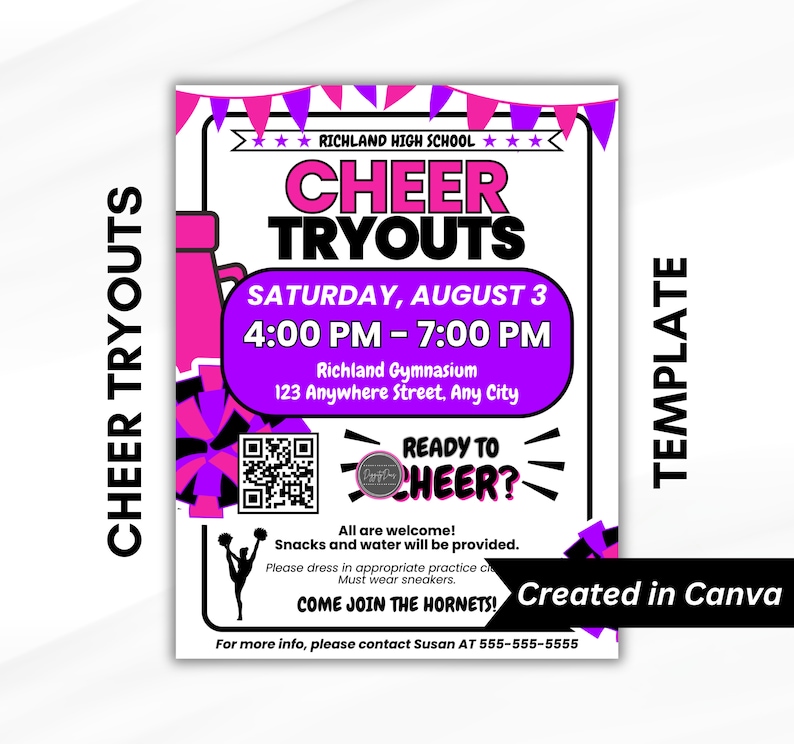 EDITABLE CHEER TRYOUT Flyer for High School or Competitive Cheer, Fully ...