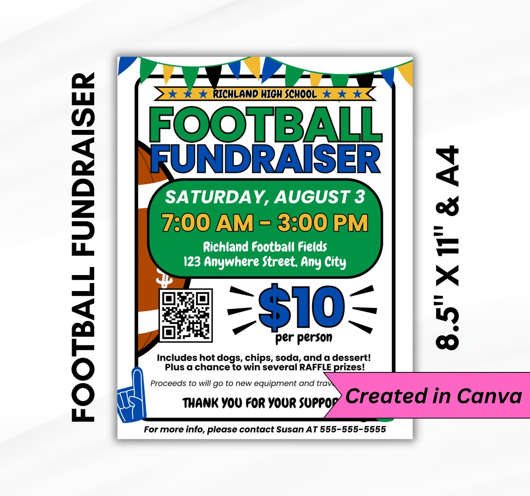 FOOTBALL FUNDRAISER TEMPLATE Flyer, All Elements Editable, Event Raffle ...