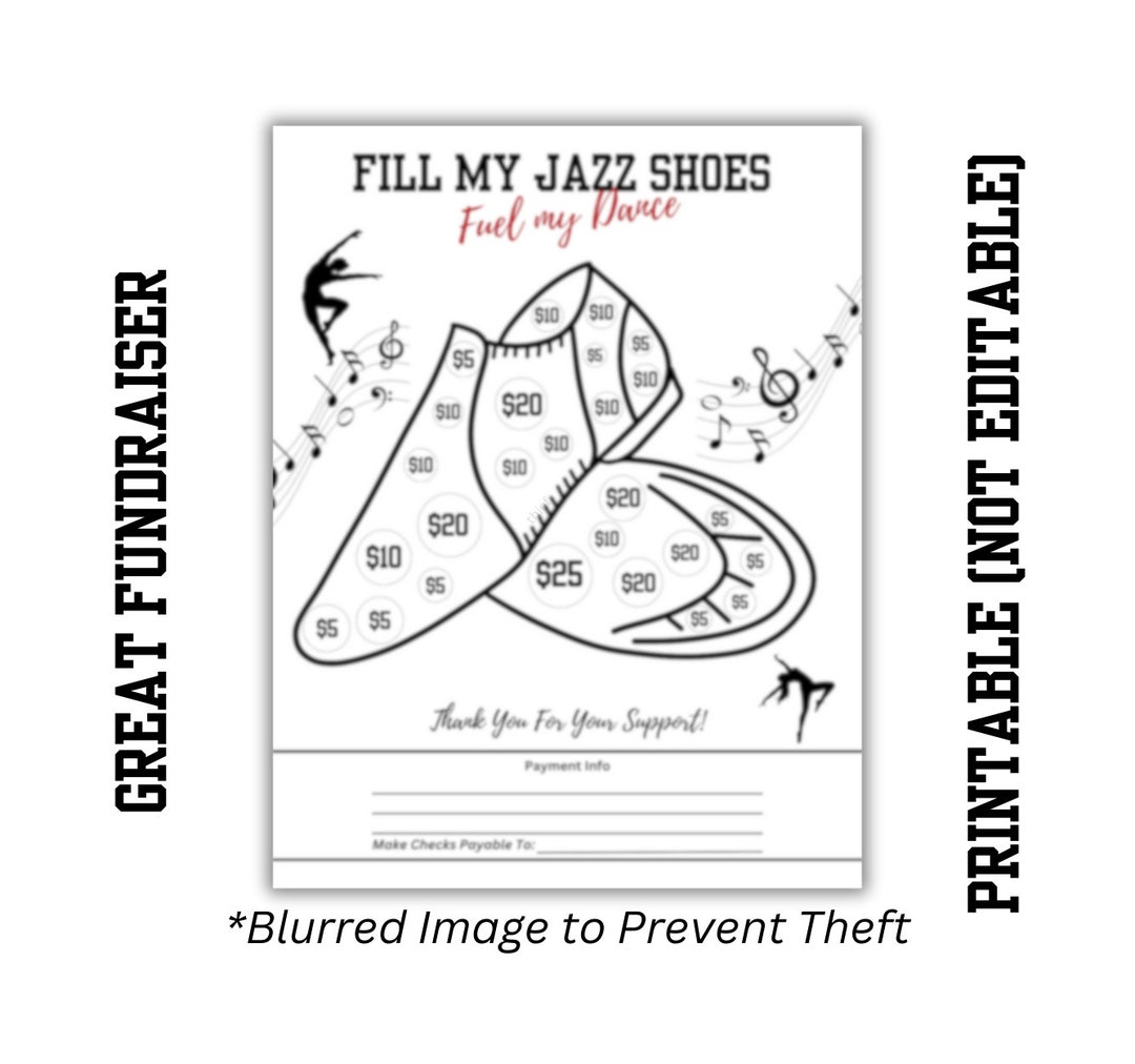 Fill My Jazz Shoes Fundraiser | Printable 8.5" X 11" | Color-in Donation Spots | Instant ...