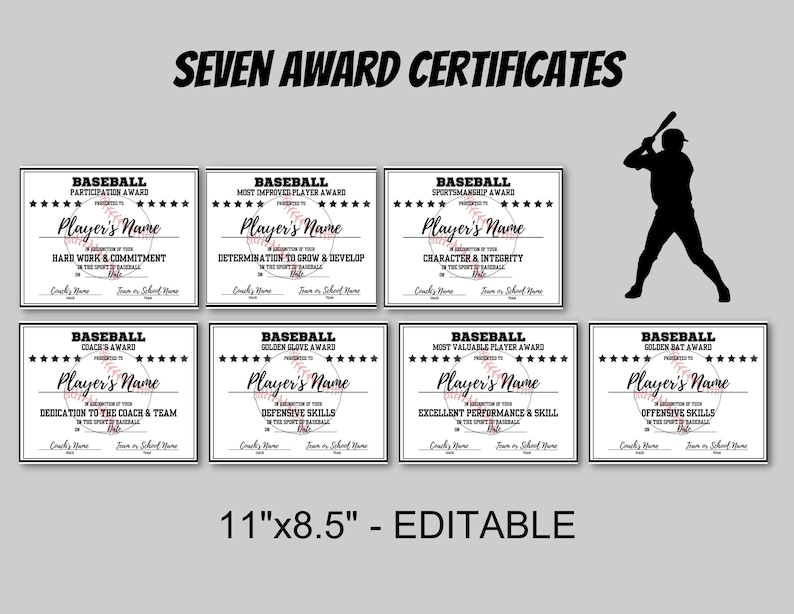 Baseball EDITABLE Certificates Baseball Awards End of Year Awards ...