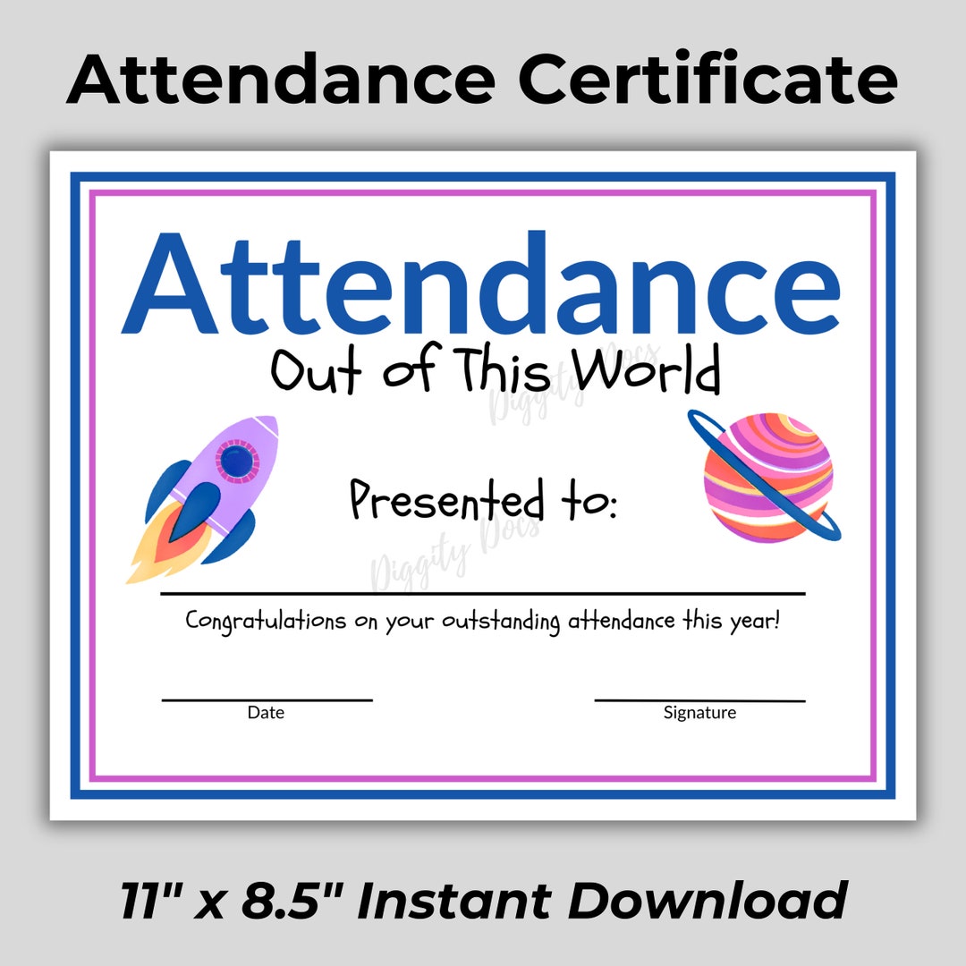 Attendance Certificate Out of This World Attendance Printable PDF ...