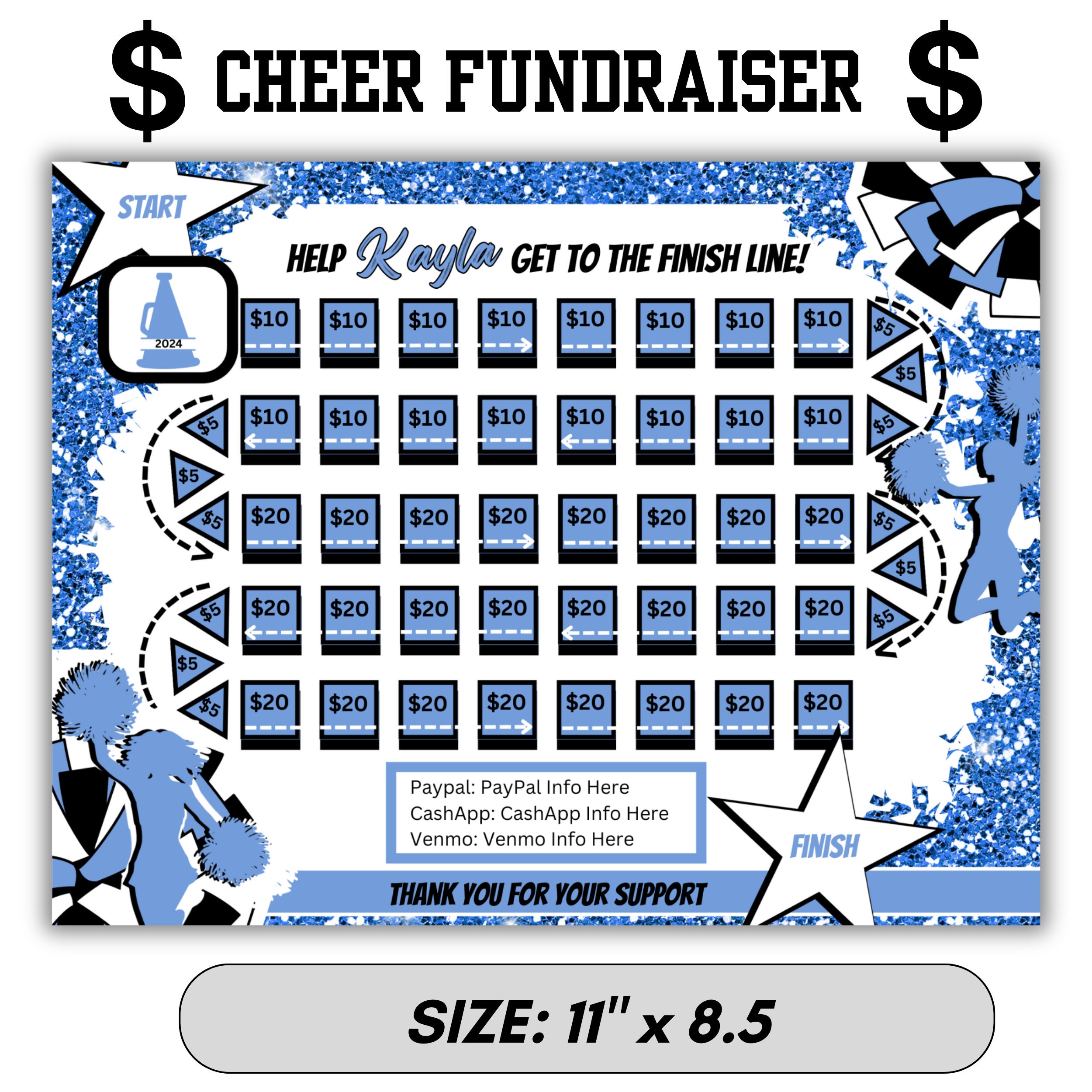 LARGE UNIQUE CHEER Fill in Fundraiser Game Board Editable Cheer ...
