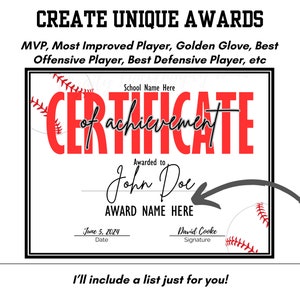 BASEBALL Certificate Award Template | Text Editable Template ...