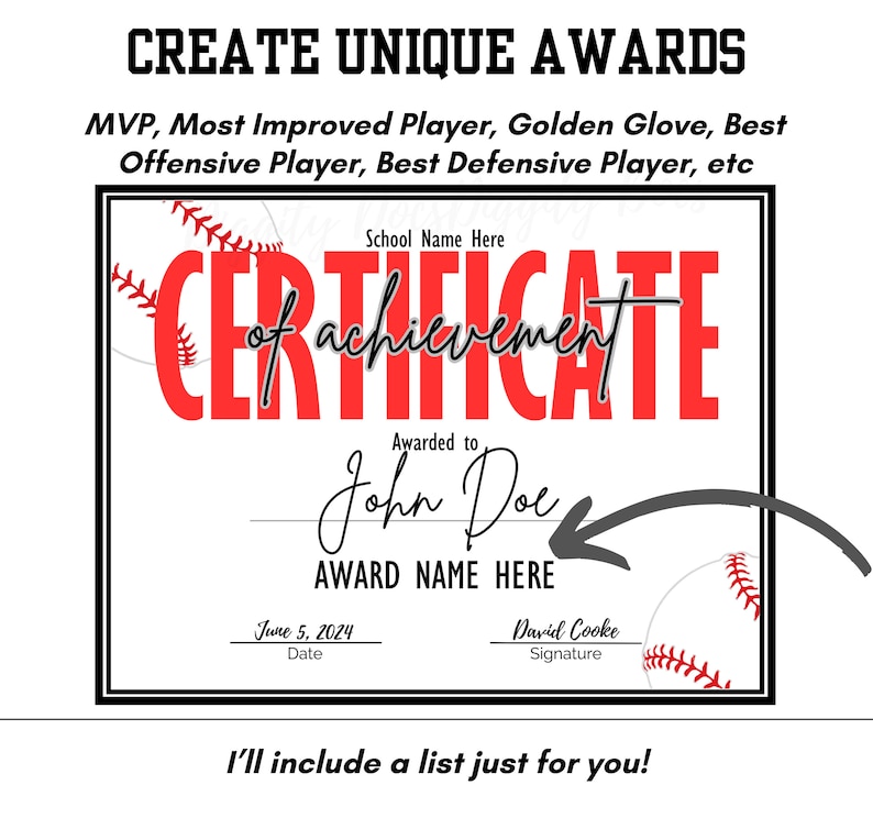 BASEBALL Certificate Award Template | Text Editable Template ...