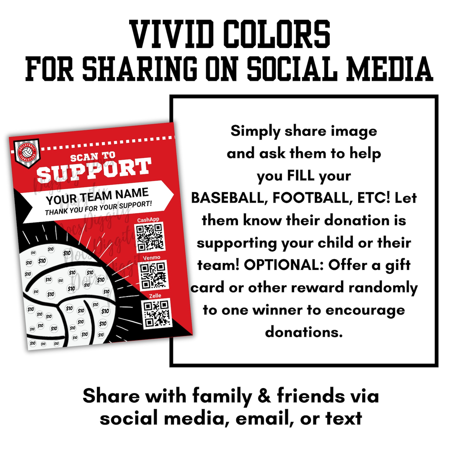 VOLLEYBALL Fundraiser With QR Code, Color Changing, Custom Template ...