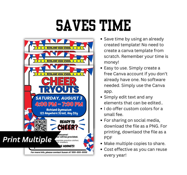 EDITABLE CHEER TRYOUT Flyer for High School or Competitive Cheer, Fully ...