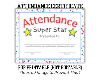 Attendance Certificate - Super Star Attendance - Printable PDF | School ...