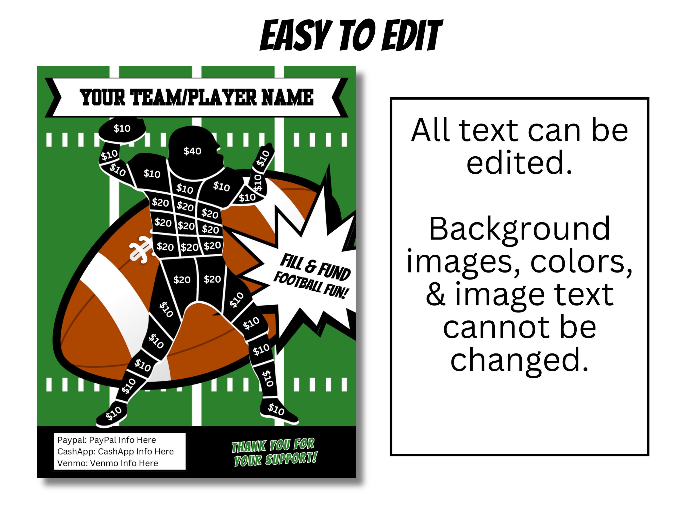 EDITABLE FOOTBALL Fill in Fundraiser Template Football Fill & Fund ...