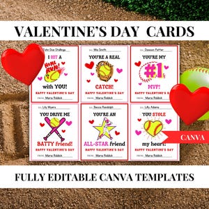 Editable Softball Valentines Day Cards for Kids, Printable Sports ...