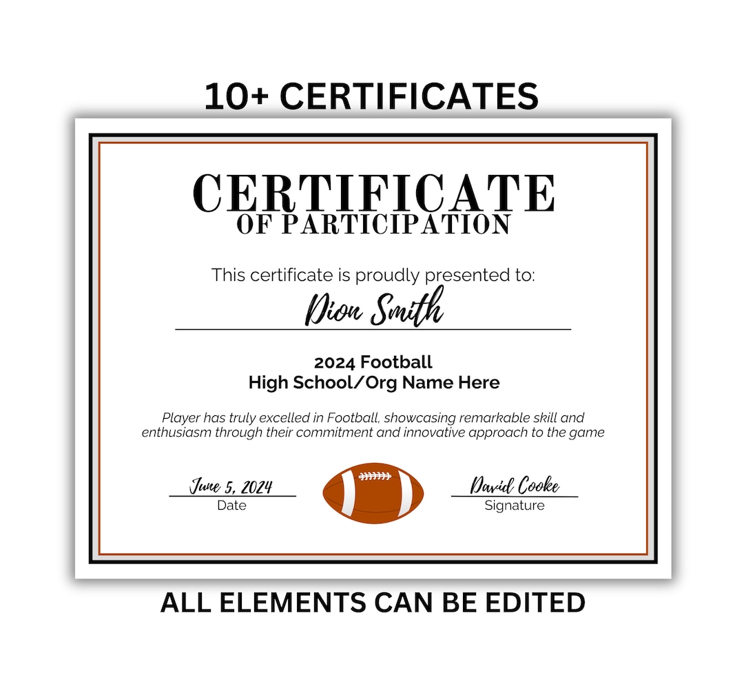 FOOTBALL Certificates Fully Editable Football Awards End of Year Awards ...