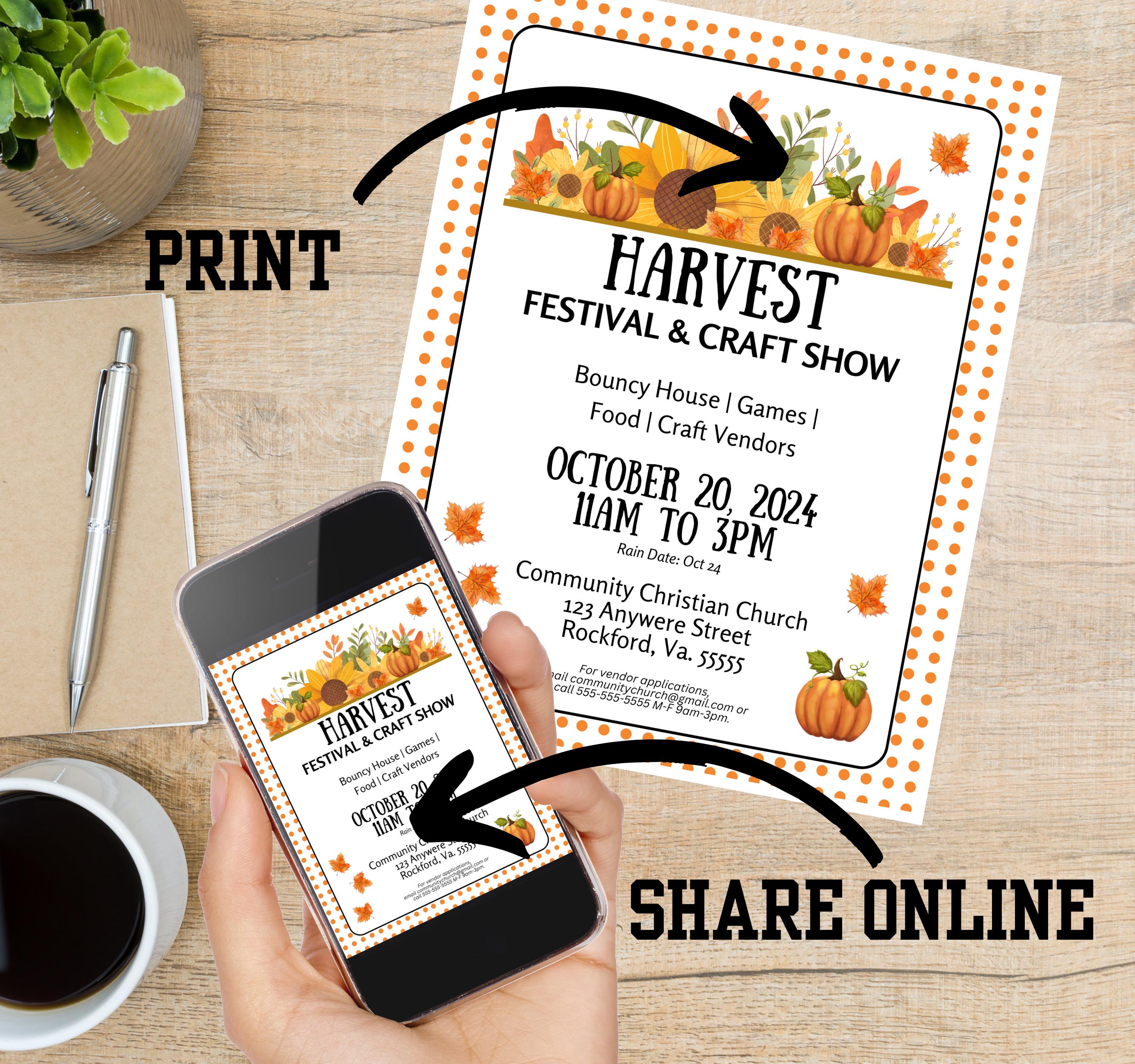 Editable Harvest Festival Flyer, Customizable Fall Event Poster, Autumn ...