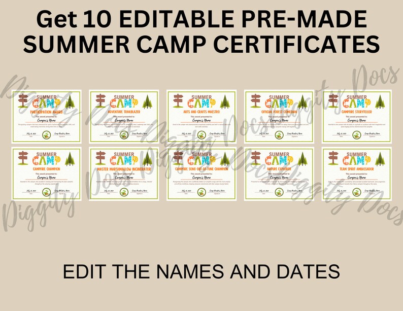 Editable Summer Camp Certificates Personalize and Celebrate Camp ...