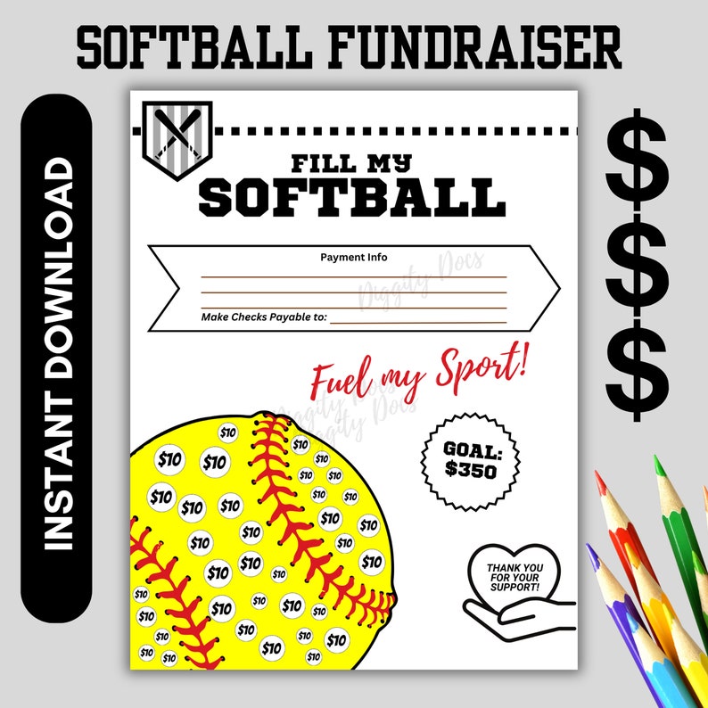 Fill My Softball Fundraiser Printable 8.5 X 11 Color-in Donation Spots ...