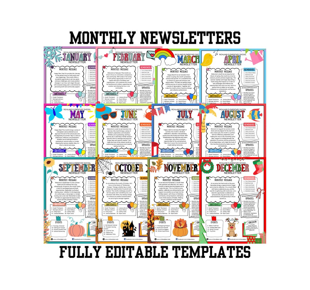 MONTHLY NEWSLETTER, All Elements Are Editable, Great for Schools, Clubs ...