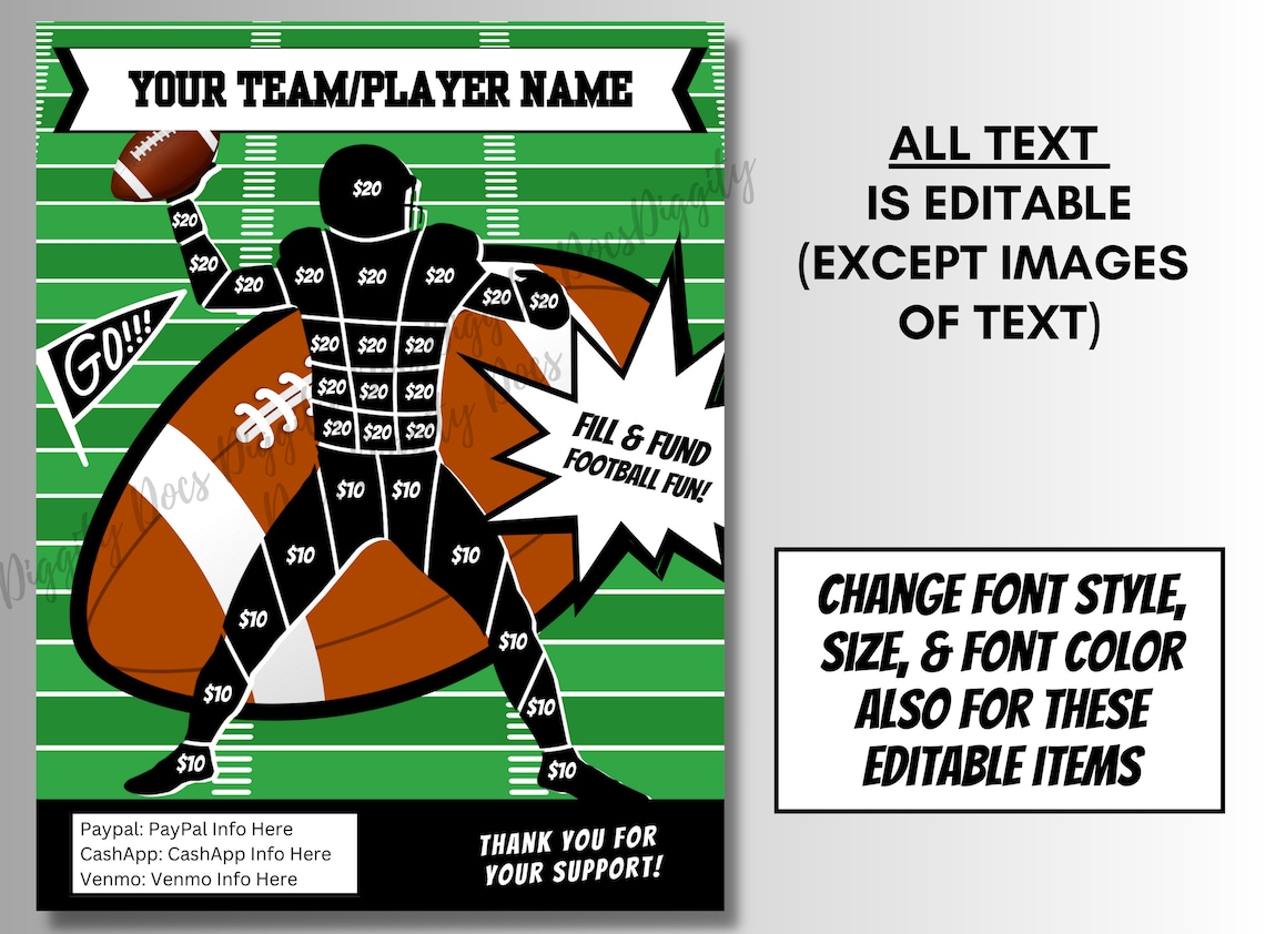 EDITABLE FOOTBALL Fill in Fundraiser Template Football Fill - Etsy