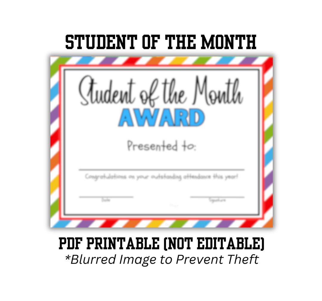 STUDENT of the MONTH Certificate - School Award Printable PDF | School ...