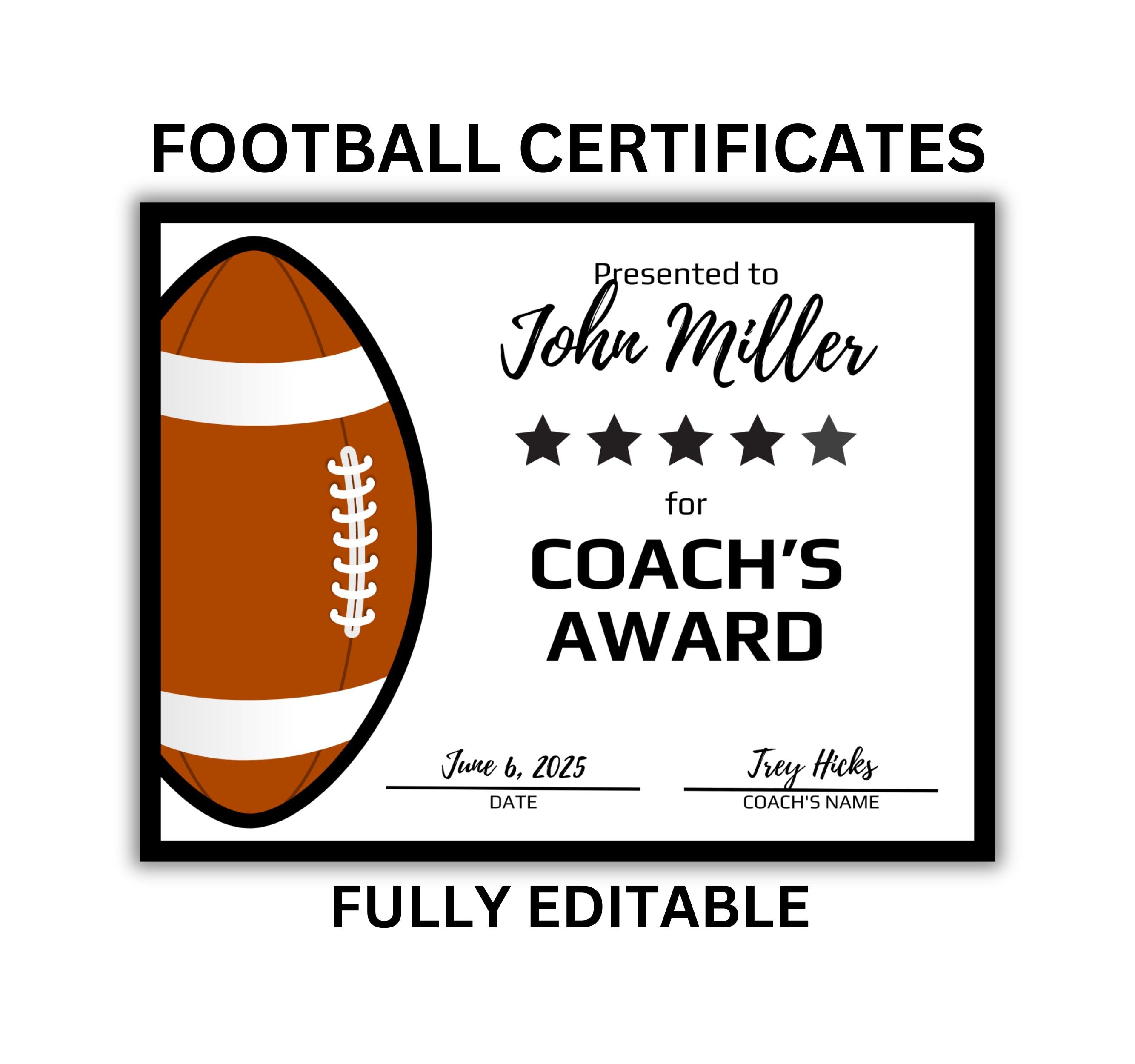 Football Award Certificates EDITABLE | Football Awards | End of Year ...