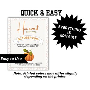 Editable Harvest Festival Flyer, Customizable Fall Event Poster, Autumn ...