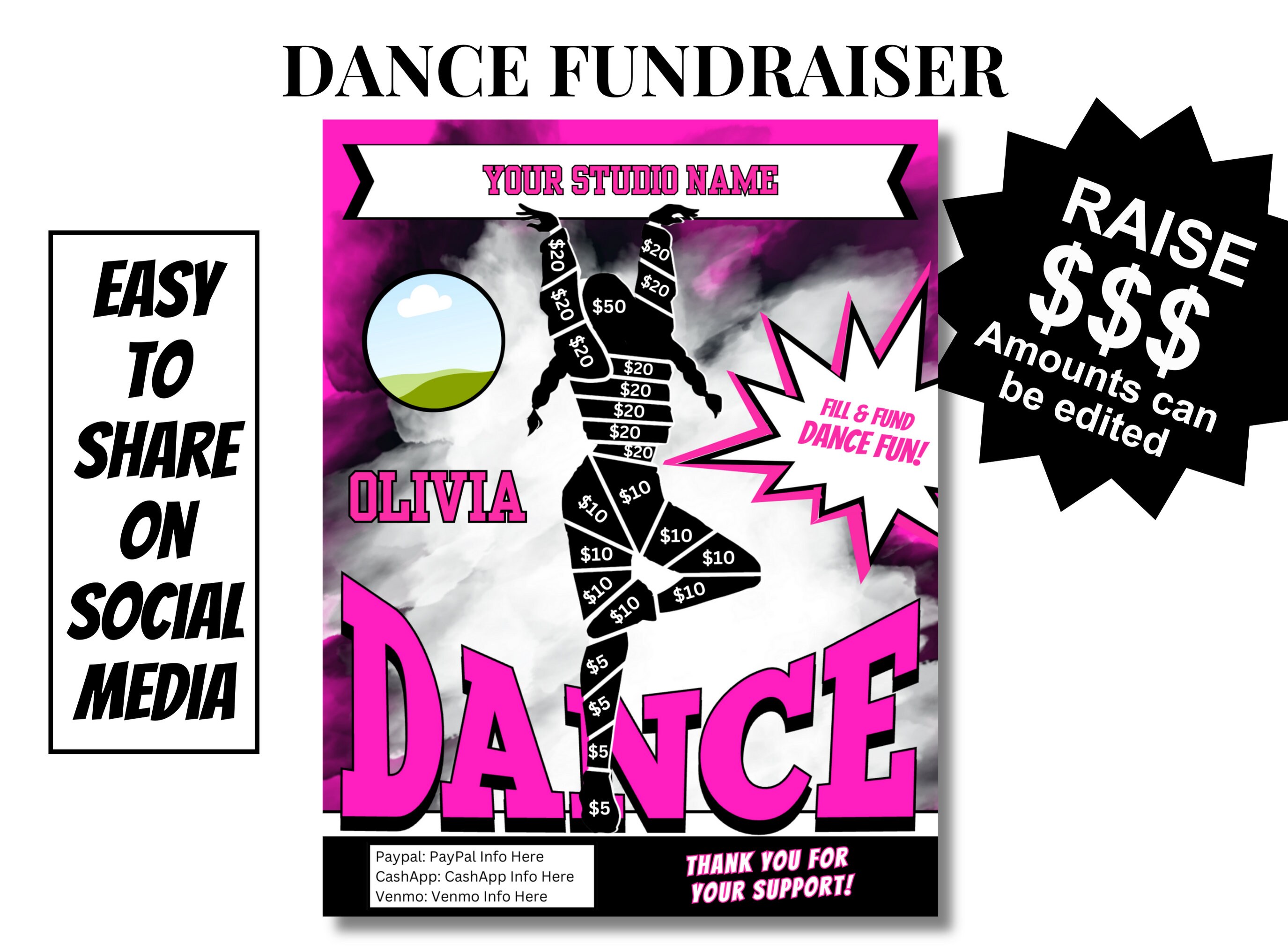 EDITABLE DANCE Fill and Fund Fundraiser Dance Fundraiser Sheet Dance ...