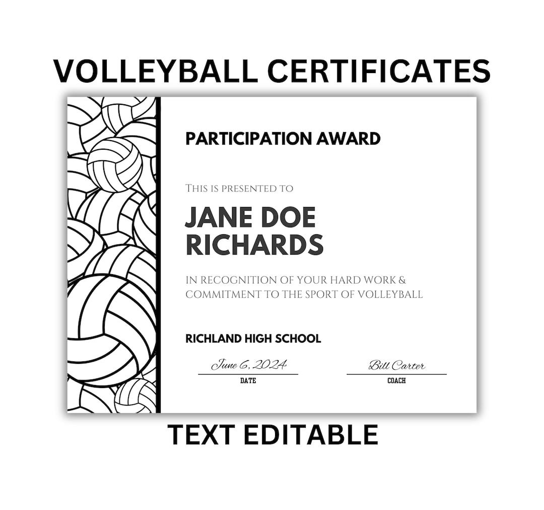VOLLEYBALL CERTIFICATES | Templates | MVP Award | Volleyball ...