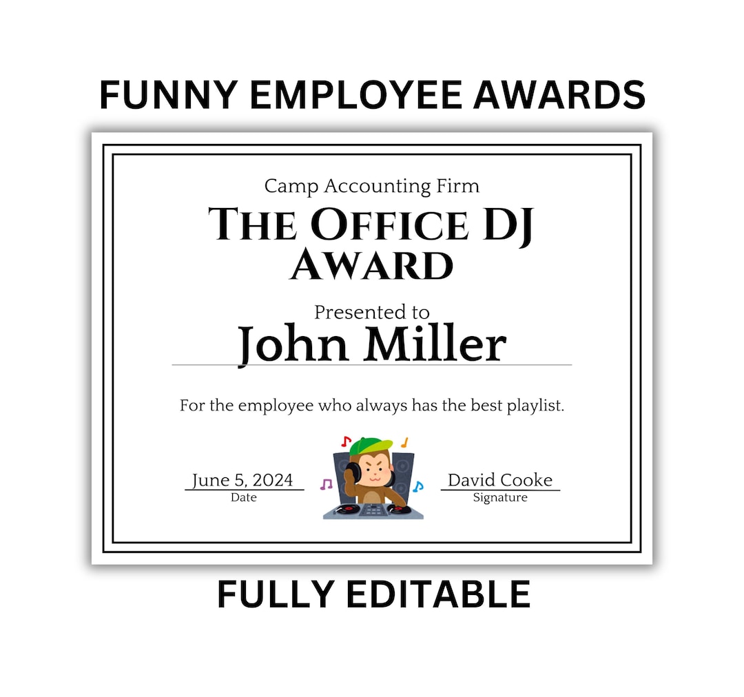 Editable Funny Employee Awards - 30 Hilarious Office Recognition ...
