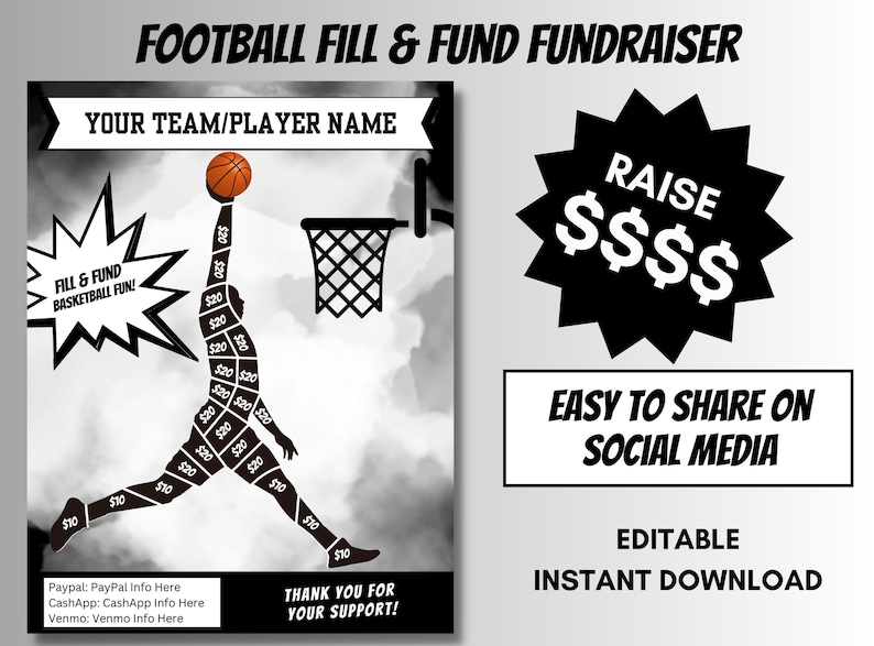 EDITABLE BASKETBALL Fill in Fundraiser Template Basketball Fill & Fund ...