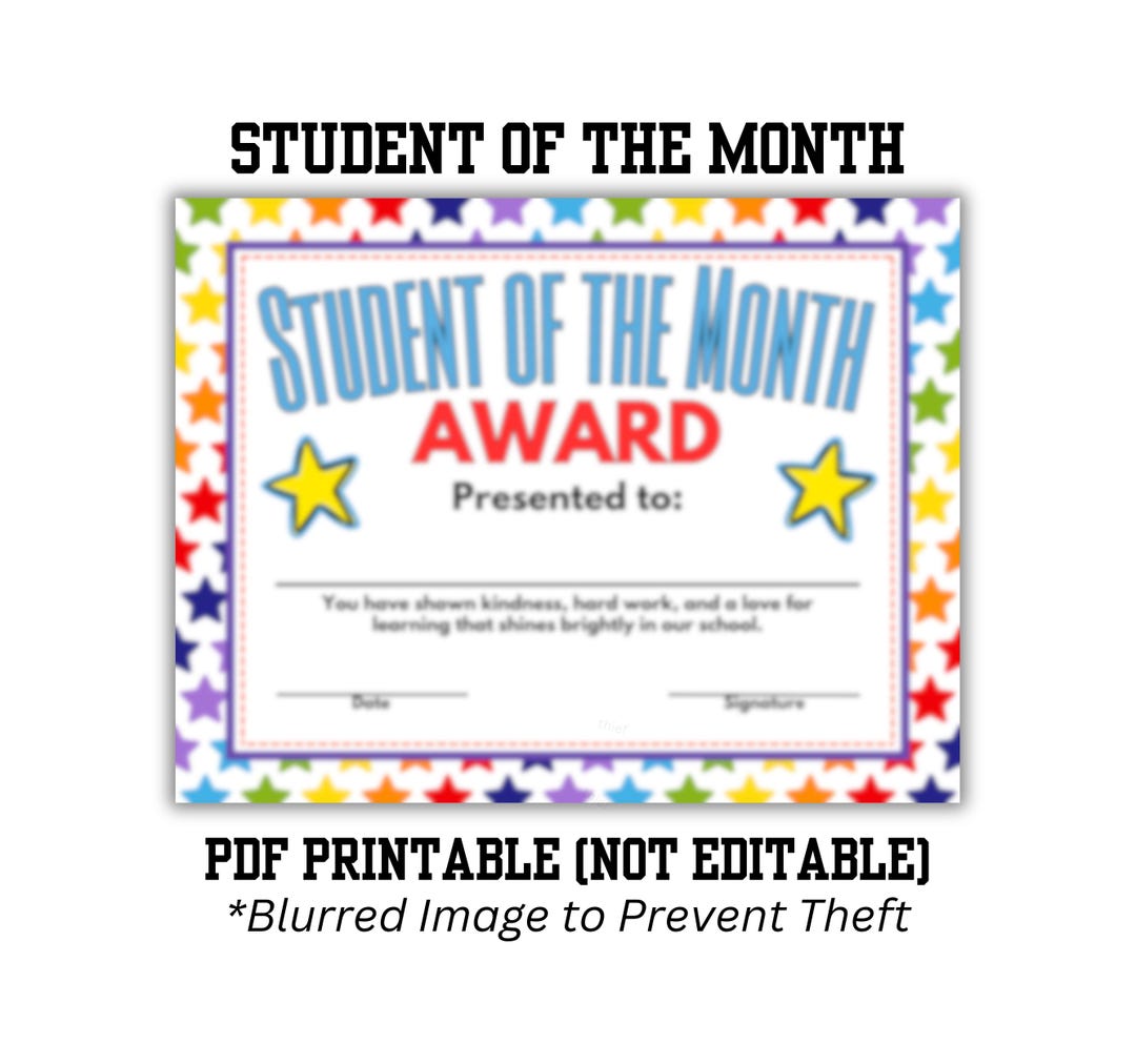 STUDENT of the MONTH Certificate - School Award Printable PDF | School ...