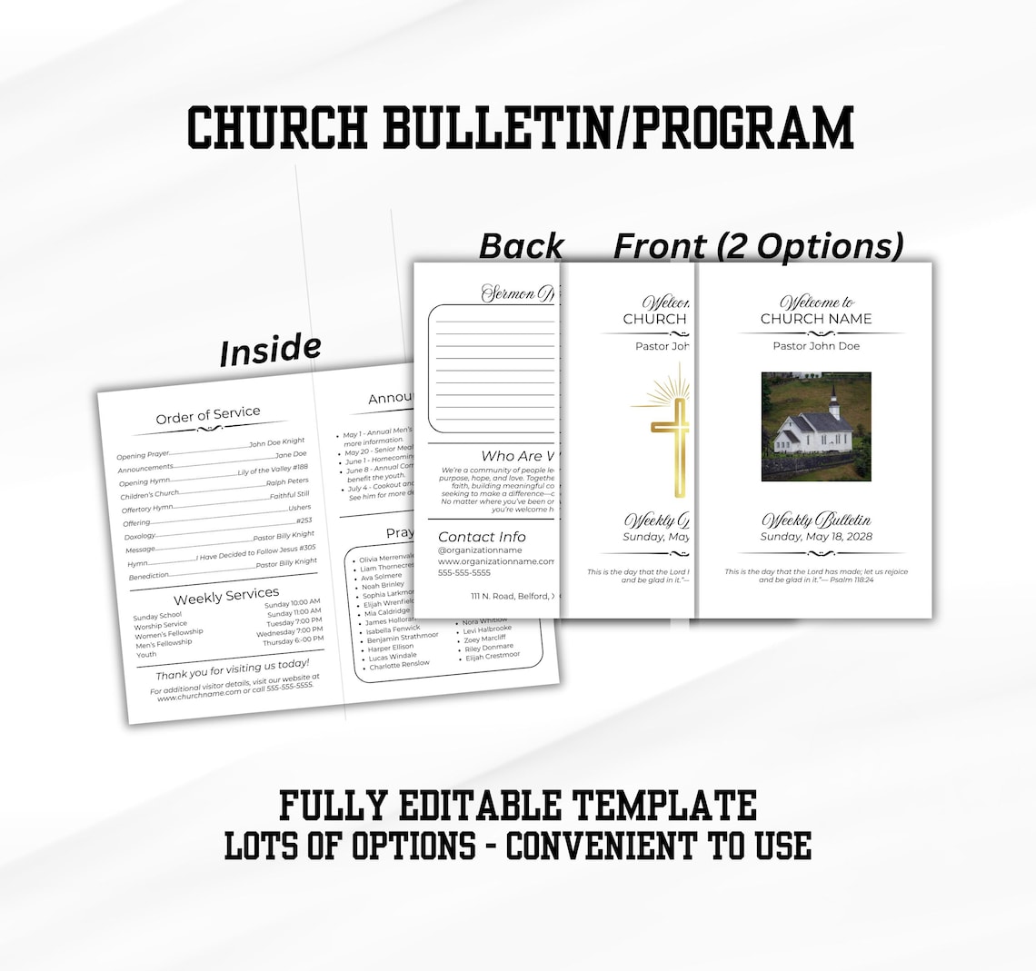 Editable Church Bulletin Template | Custom Canva Bifold Program for ...