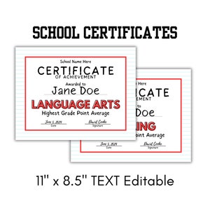 SCHOOL AWARDS Certificates for Several Subjects, Editable, End of Year ...