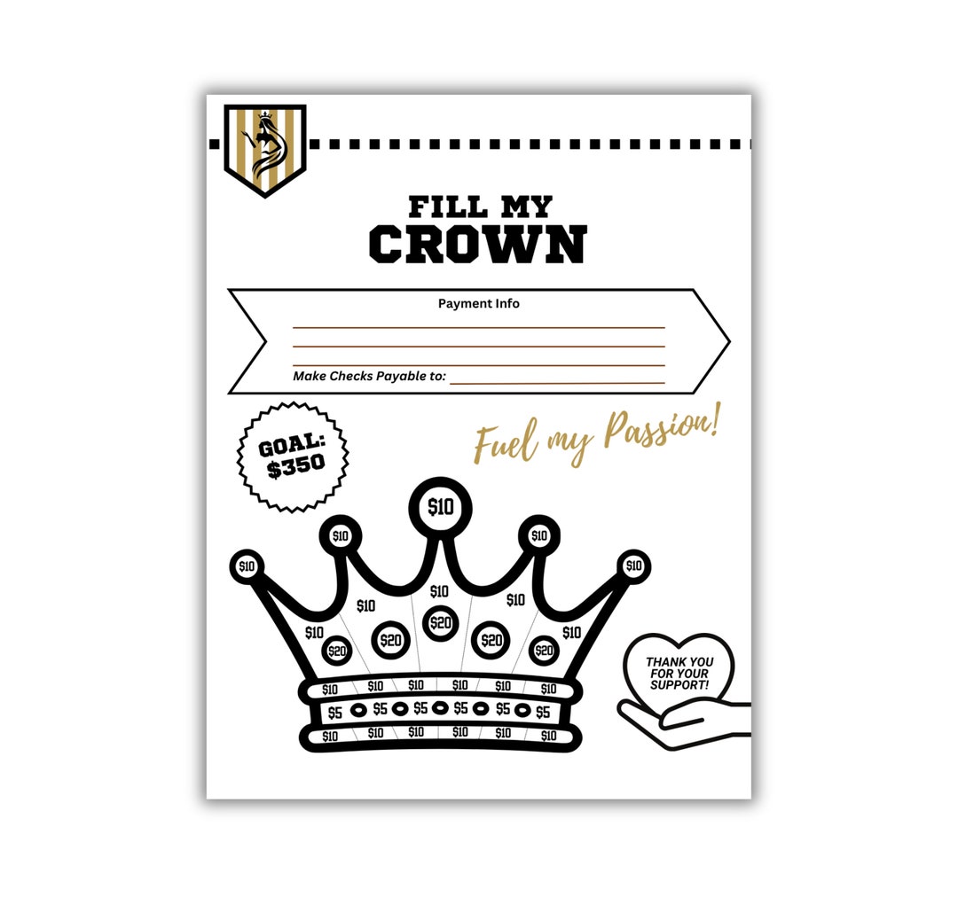 Fill My CROWN Fundraiser High School Prom Pageant King Queen Printable ...