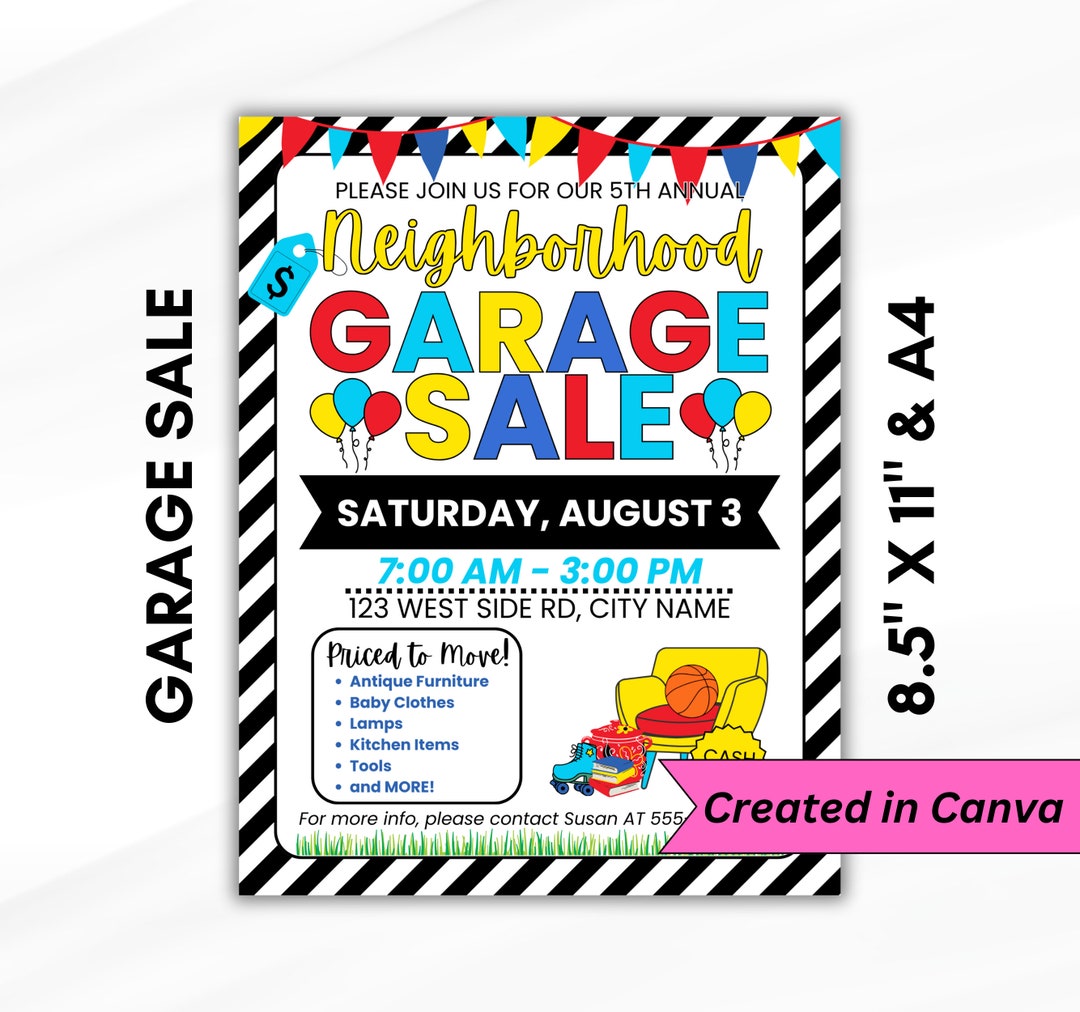 Editable Garage Sale Flyer Template - Customizable Yard Sale Poster for ...