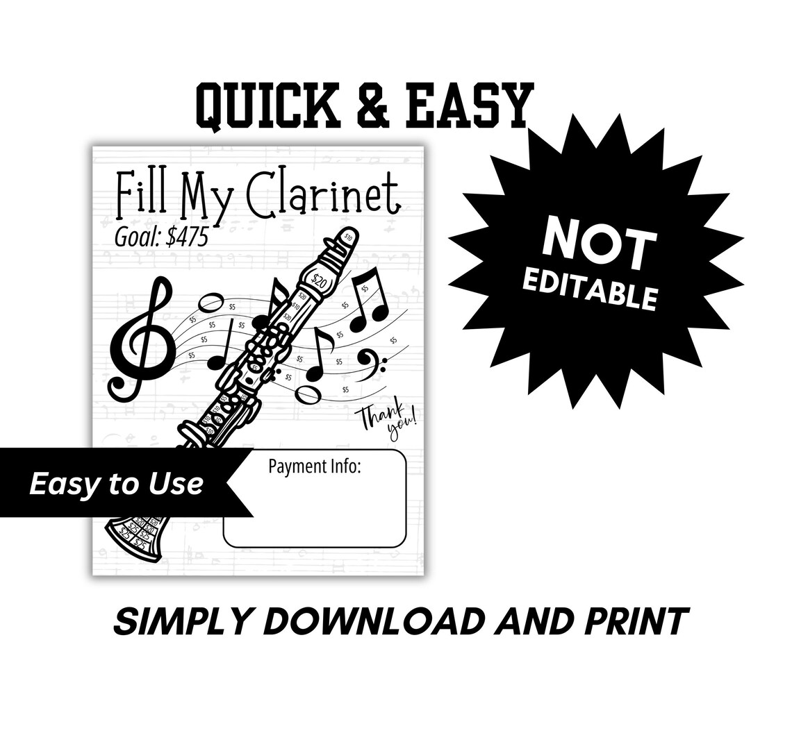 Fill My Clarinet Fundraiser Tracker Printable, Digital Download PDF ...