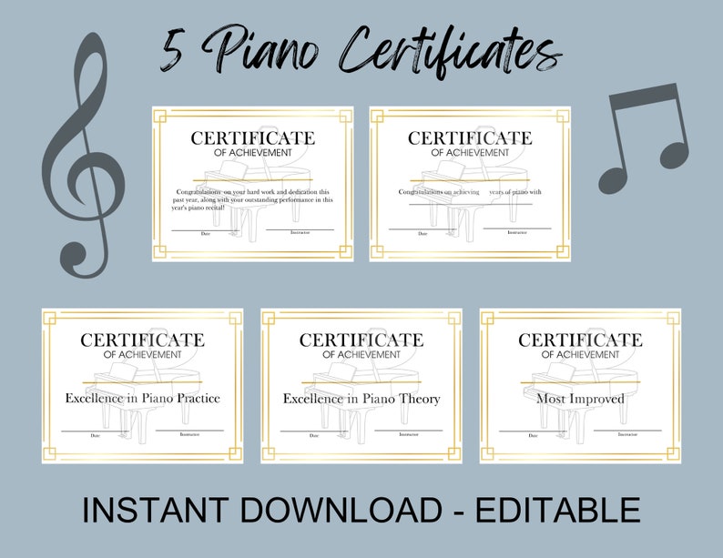 EDITABLE PIANO RECITAL Certificates Piano Awards Piano - Etsy