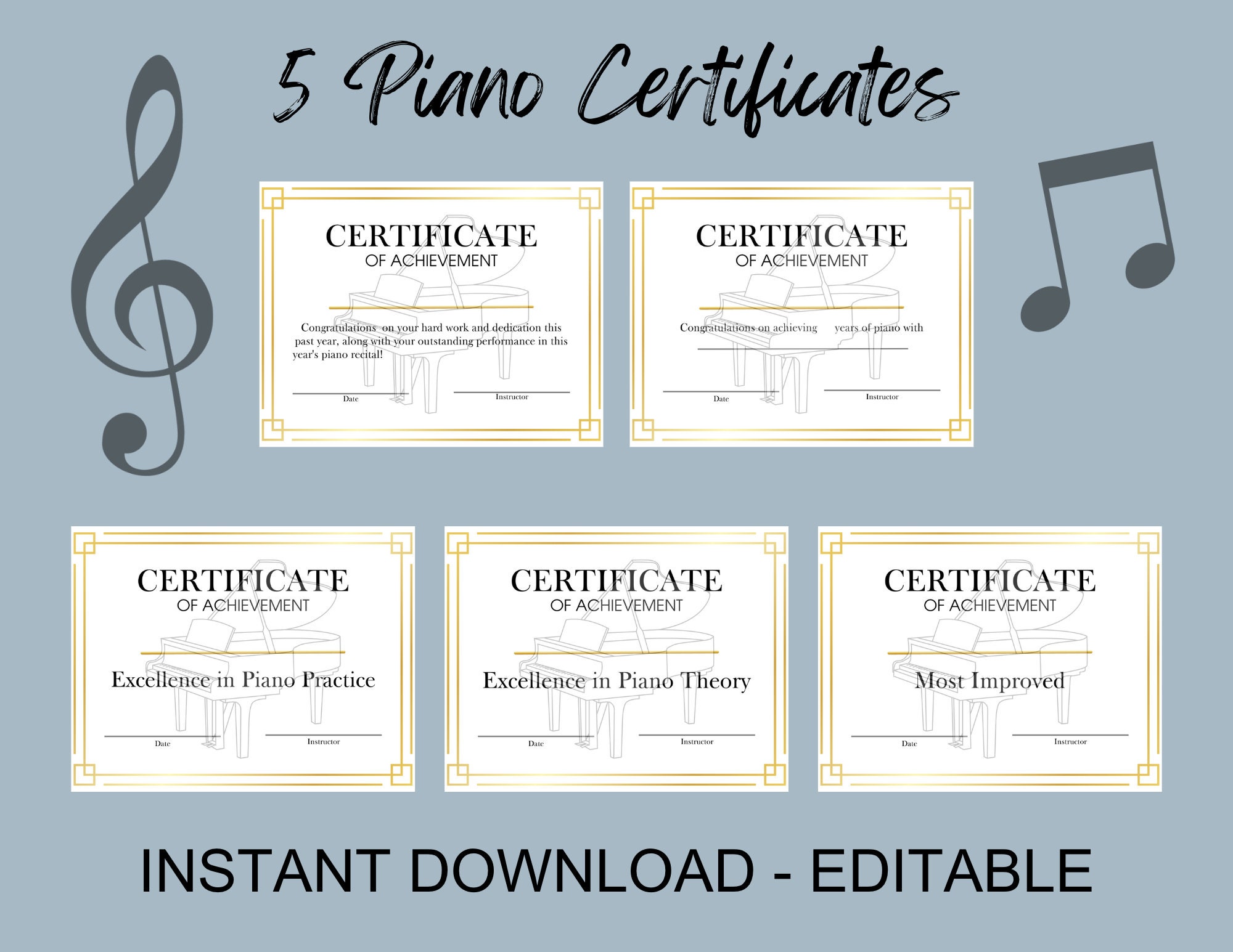 EDITABLE PIANO RECITAL Certificates Piano Awards Piano - Etsy