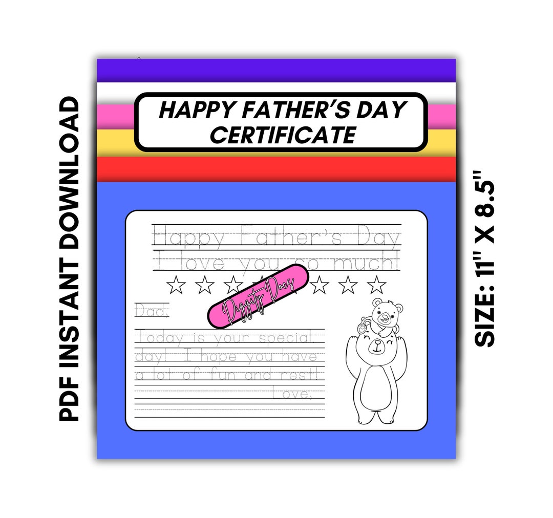 Father's Day Certificate PDF Printable Print & Fill Out. Perfect Gift ...