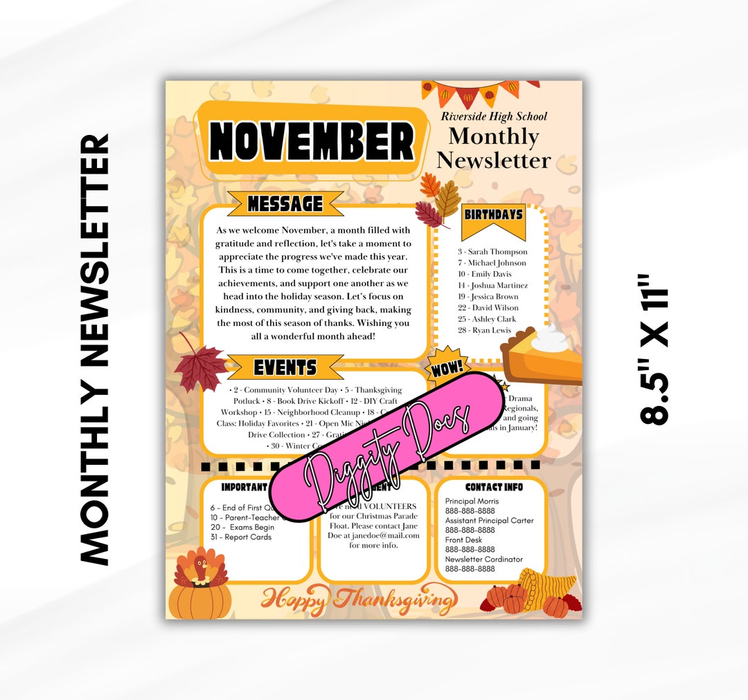 NOVEMBER MONTHLY NEWSLETTER, All Elements Are Editable, Great for ...