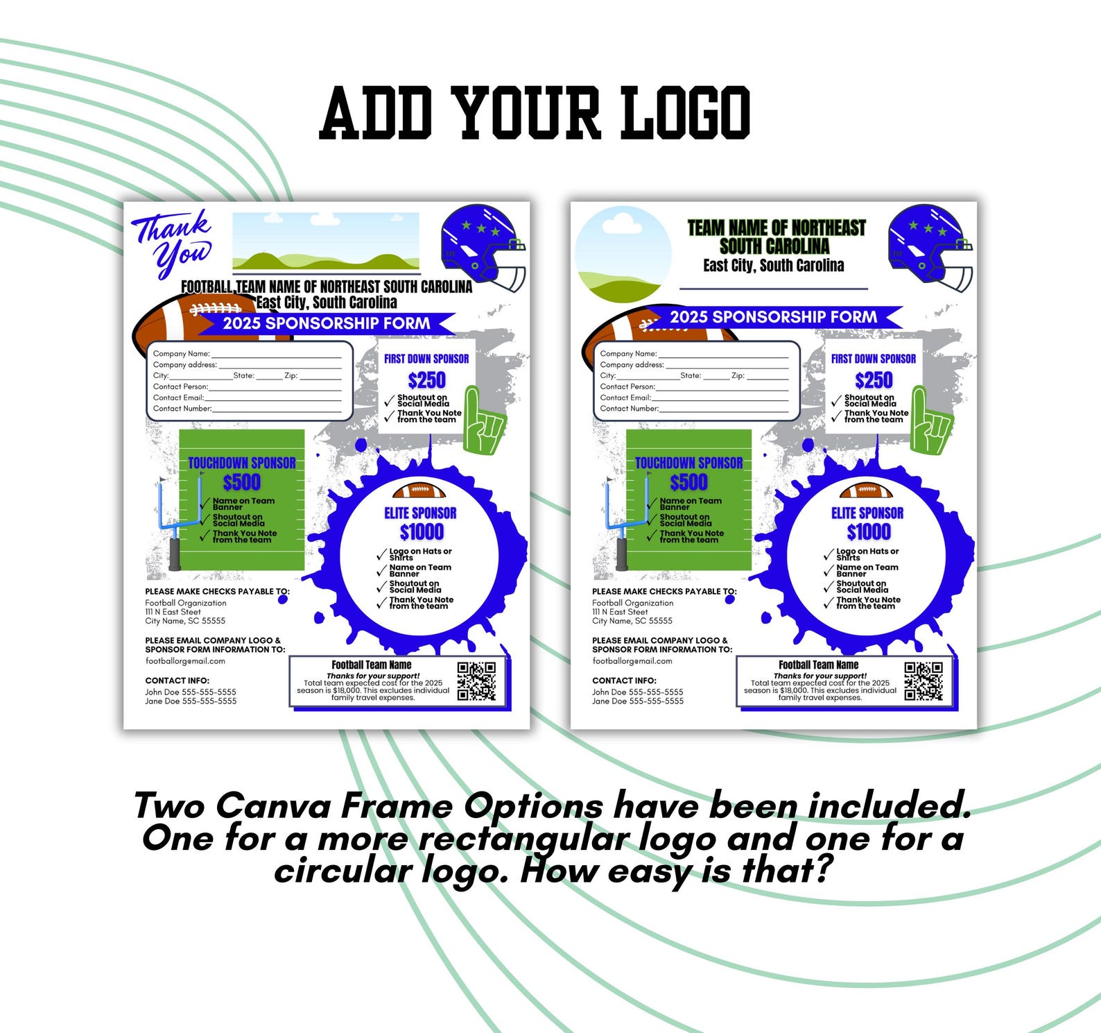 Football Sponsorship Flyer Template | Editable Canva Fundraiser Form ...