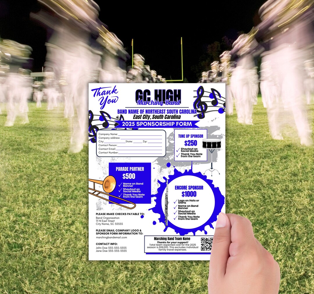 Marching Band Sponsorship Flyer Template | Fundraiser Form for Schools ...