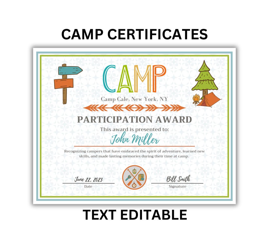 SUMMER CAMP Certificates | Personalize and Celebrate Camp Memories ...