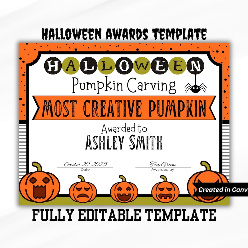 Printable Halloween Pumpkin Contest Certificates - Etsy