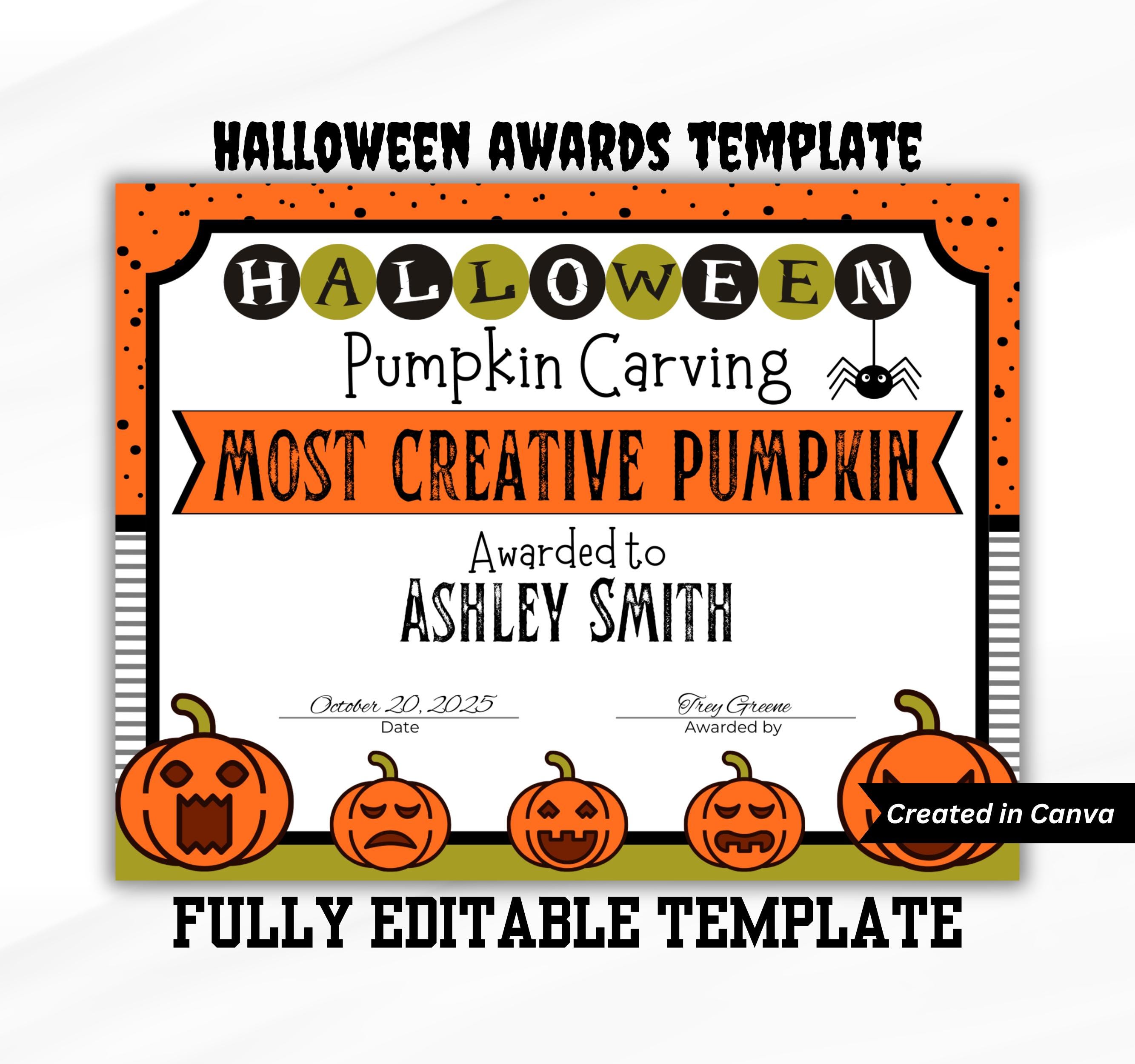 Halloween PUMPKIN CARVING Award Certificates - Fully Editable, Fun ...