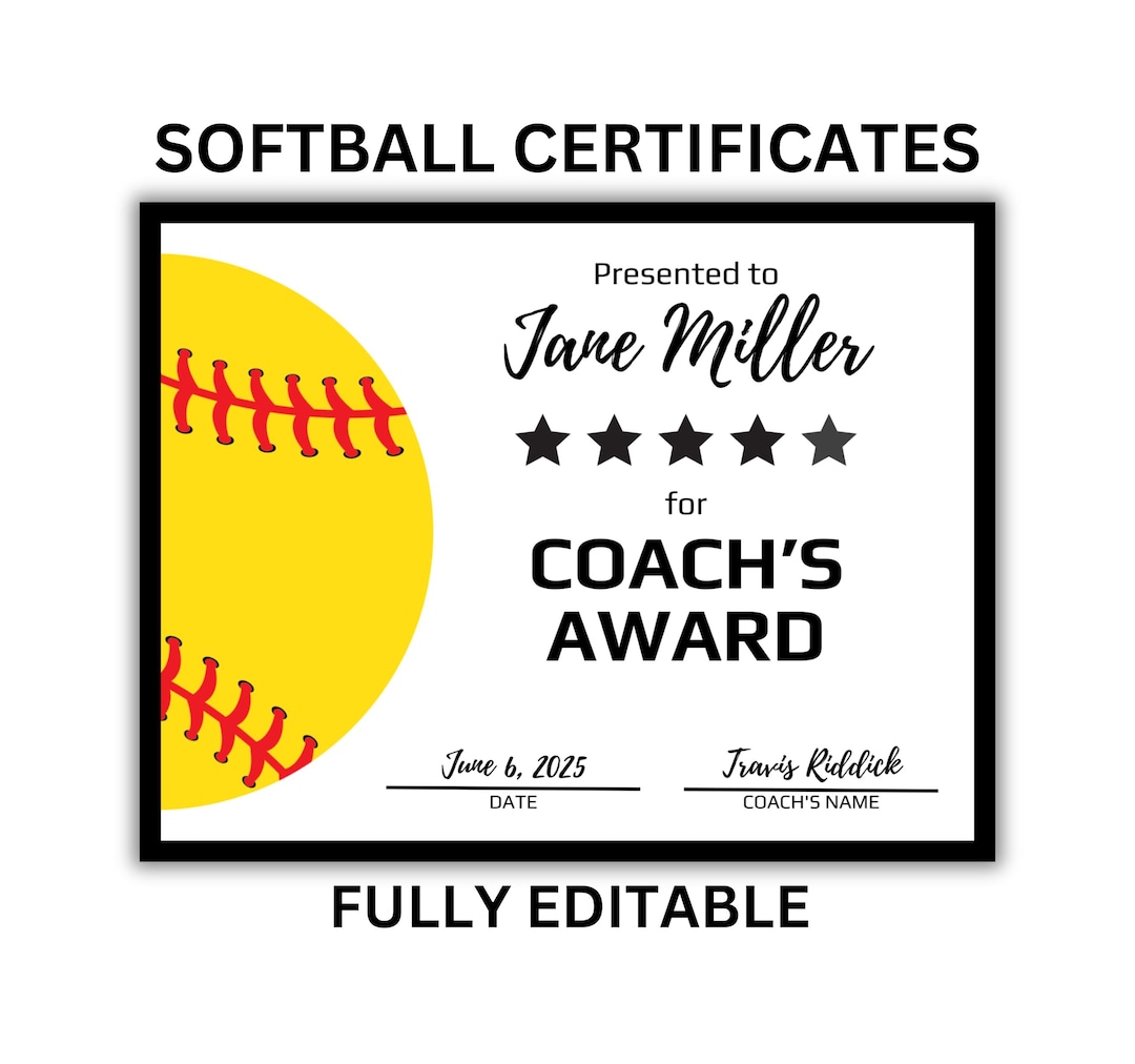 EDITABLE Softball Award Certificates | Softball Awards | End of Year ...