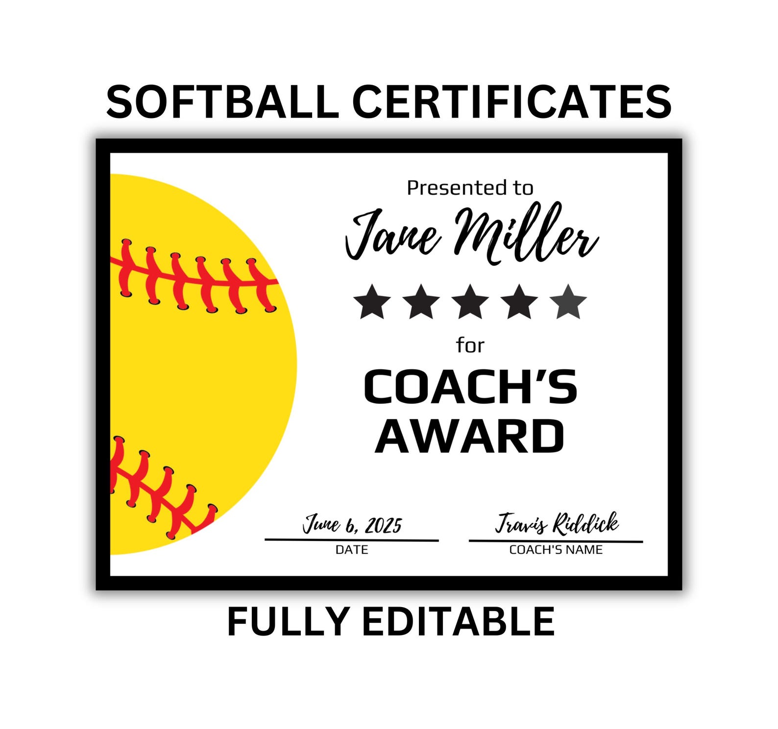 EDITABLE Softball Award Certificates Softball Awards End of Year Awards ...