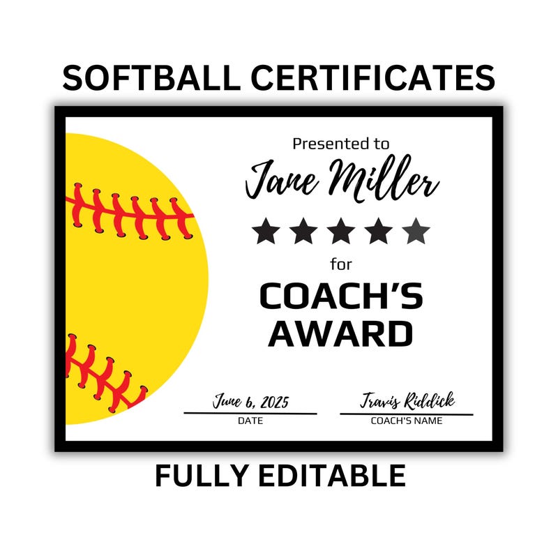 Softball Award Template - Etsy