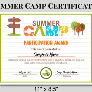 Editable Summer Camp Certificates | Personalize and Celebrate Camp ...
