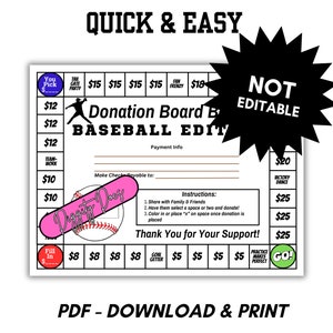 BASEBALL Fundraiser Printable | Donation Board Bash | AAU Travel ...
